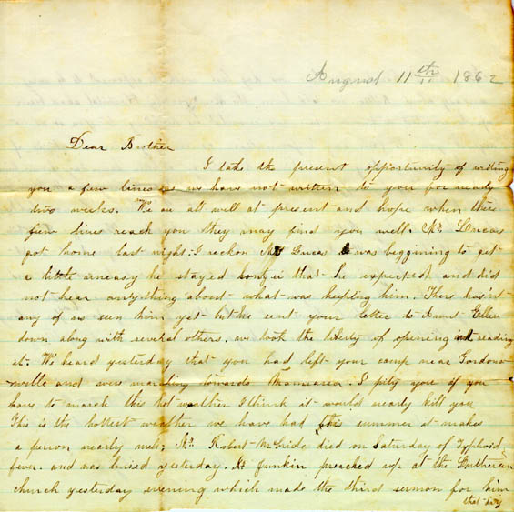 Augusta County: Lettie R. Smiley to Thomas M. Smiley, August 11, 1862 ...