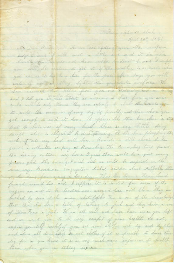 Augusta County: Mary A. Smiley to Thomas M. Smiley, April 26, 1861 ...