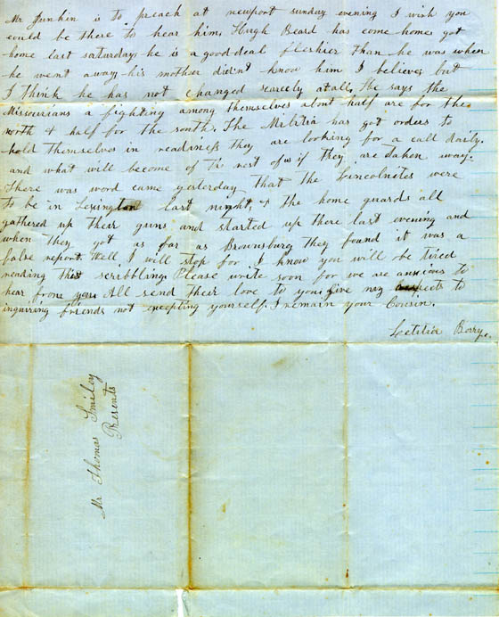 Augusta County: Letitia Berry to Thomas M. Smiley, June 6, 1861 ...