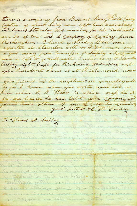 Augusta County: William Smiley to Thomas M. Smiley, June 7, 1861 ...