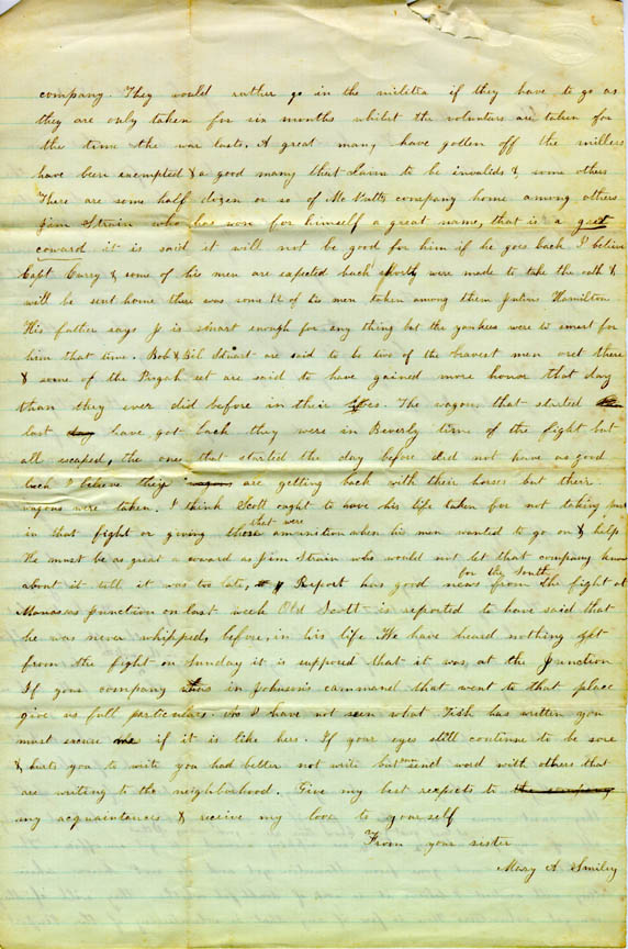 Augusta County: Mary A. Smiley to Thomas M. Smiley, July 23, 1861 ...
