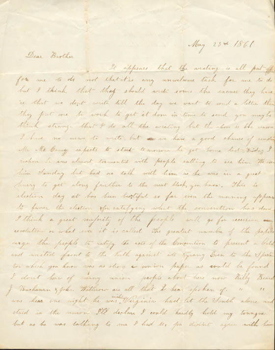Augusta County: Mary A. Smiley to Thomas M. Smiley, May 23, 1861 ...