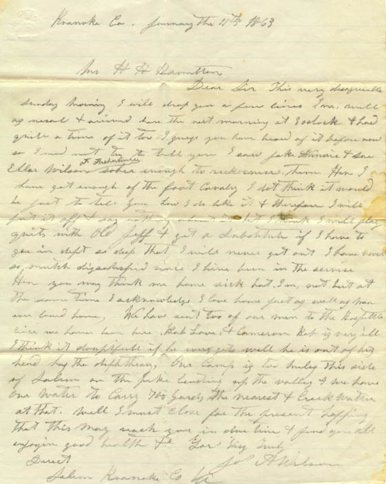 Augusta County: Joseph Alfred Wilson to H. H. Hamilton, January 11 ...